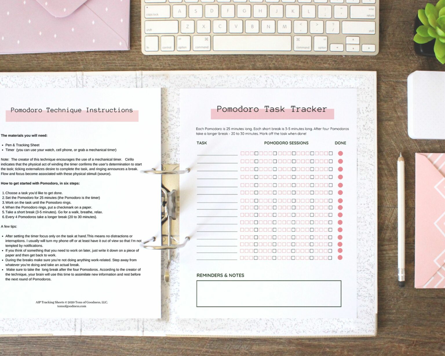 Modern Pink and Green Pomodoro Technique PDF I Pomodoro Task Tracker ⋆ ...